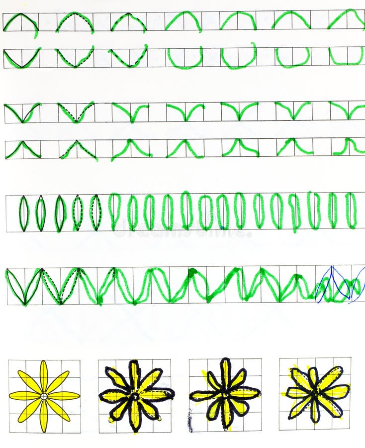 A Writing and Drawing Exercise for School Children. Stock Illustration ...