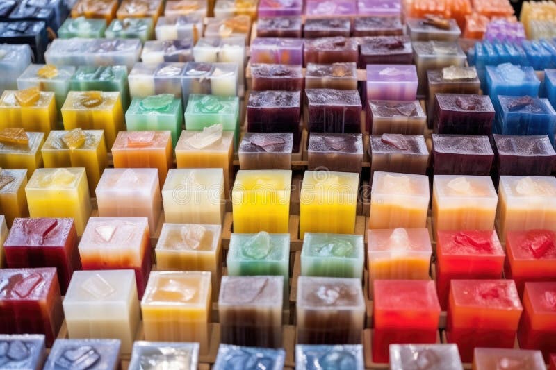 Rows of Handmade Soaps in Various Shapes and Colors Stock Image - Image ...