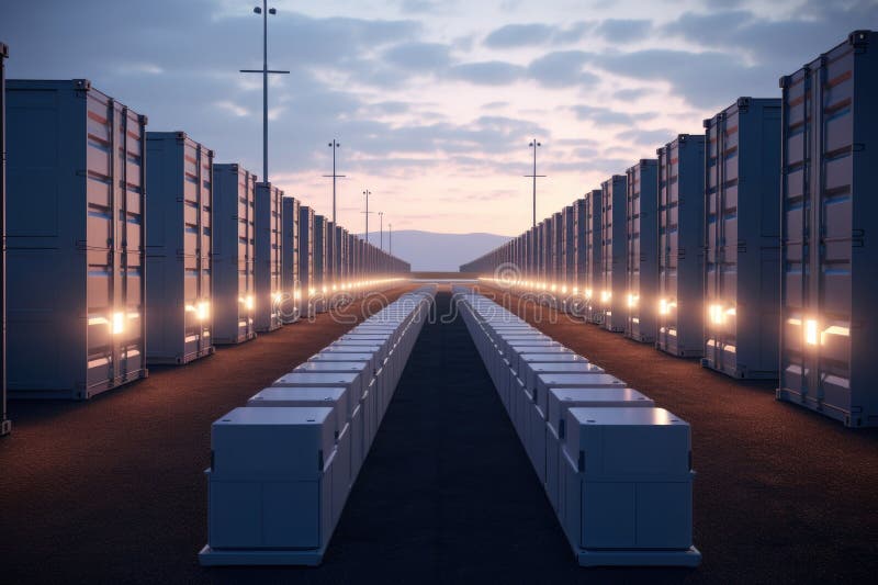 Rows of High-capacity Energy Storage Containers Stock Illustration ...