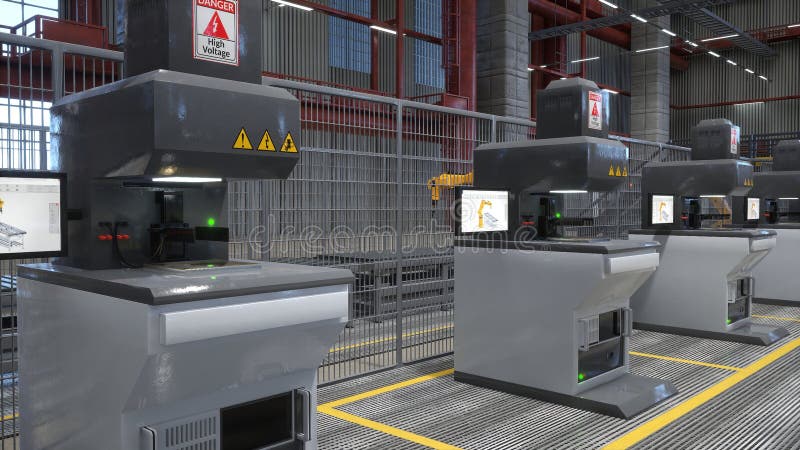 Rows of High Voltage Machines in Warehouse Respecting Safety Measures ...