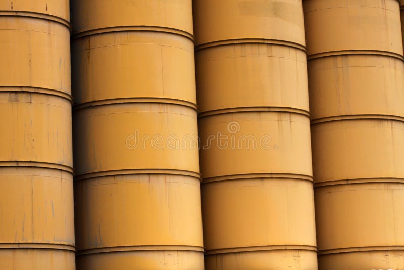 Rows of Huge Yellow Industrial Barrels Stock Image - Image of pollution ...