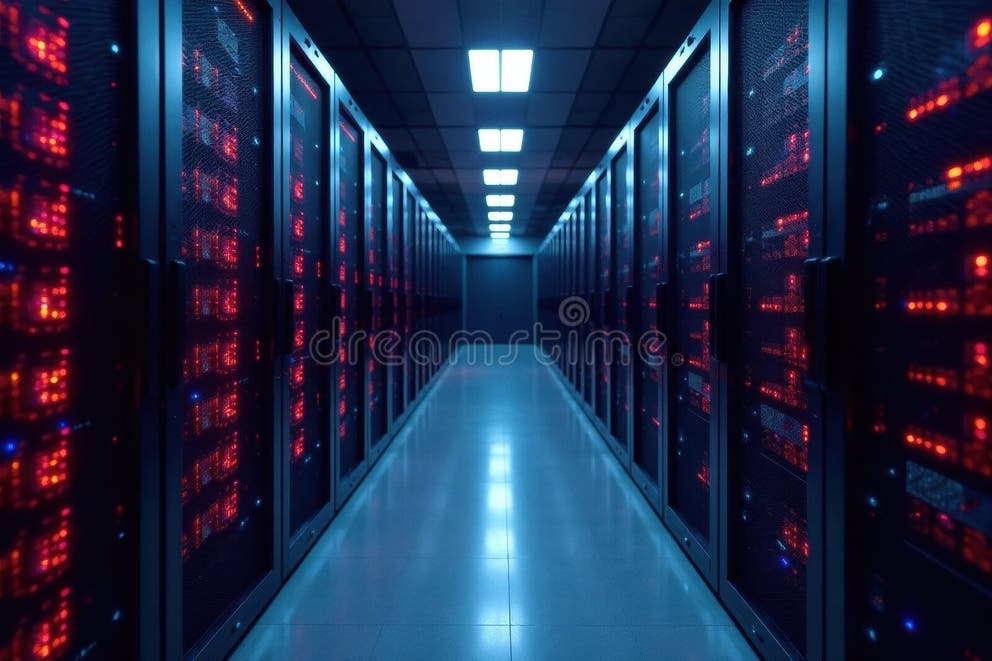 Rows of Humming Server Racks in a Modern Data Center Computer it ...