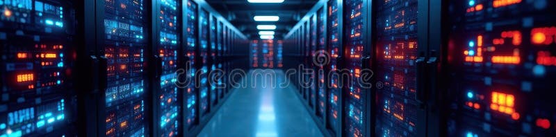 Rows of Humming Servers Complex Network Operations Depicted System Industry Stock Illustration ...