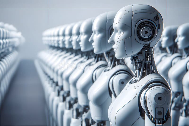 Rows of Identical Robots, Showcasing Advanced Technology and Artificial ...