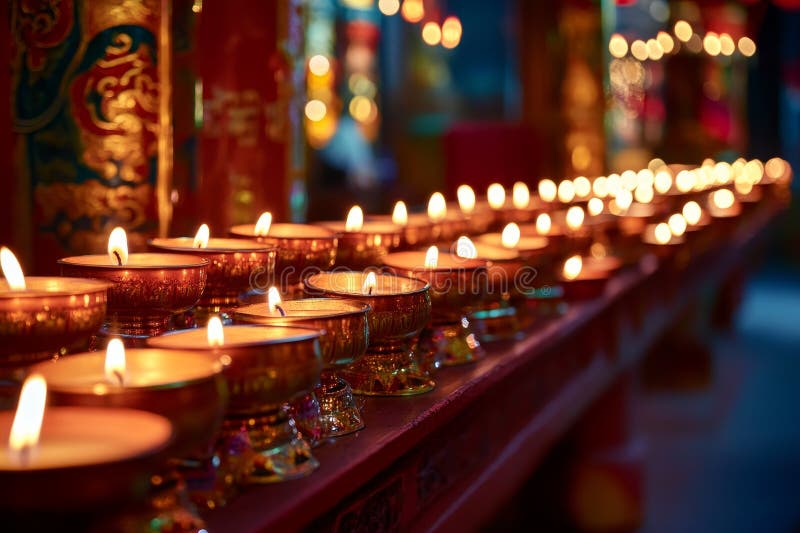 Rows of Illuminated Butter Lamps Create a Mesmerizing Display of Light ...