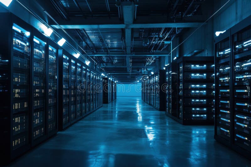 High-tech Data Center with Glowing Server Racks in a Modern Facility at ...