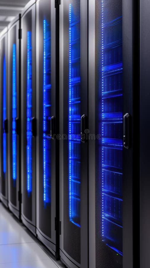 Rows of Illuminated Server Racks in a Data Center Stock Illustration ...