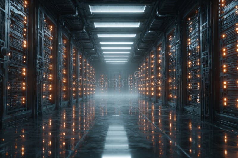 Illuminated Server Room with Blue Neon Lights and Data Racks Stock Image - Image of ...