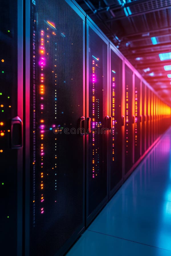 Rows of Illuminated Servers in a Data Center Showcase the Cutting-edge ...