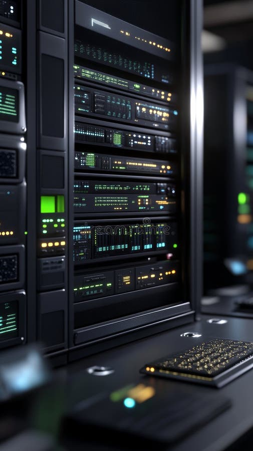 Data Center Equipment Showcasing Advanced Technology with Illuminated ...