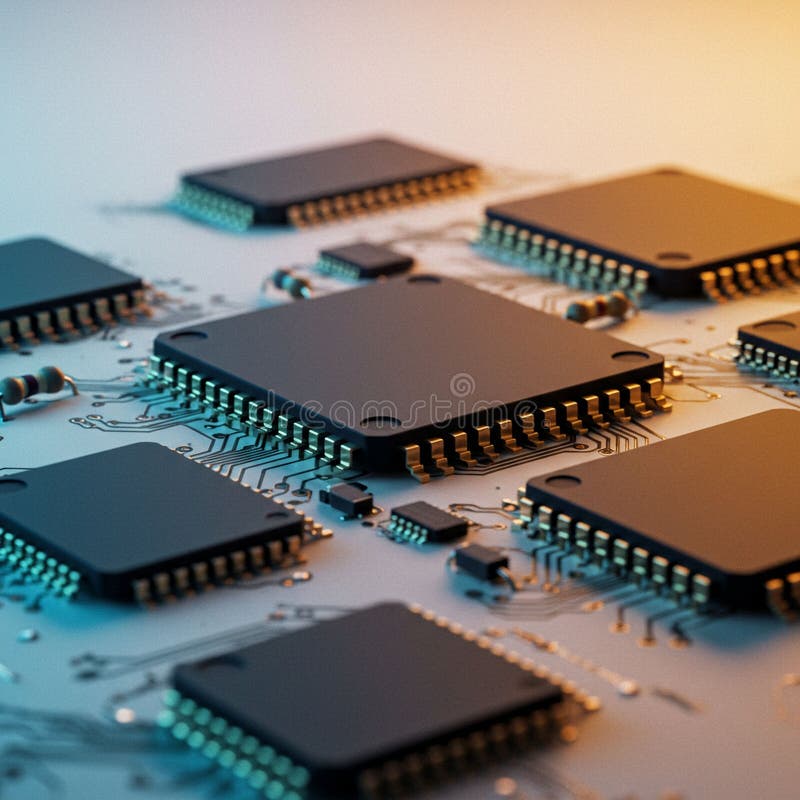 Rows of Integrated Circuit Chips are Mounted on a Printed Circuit Board ...