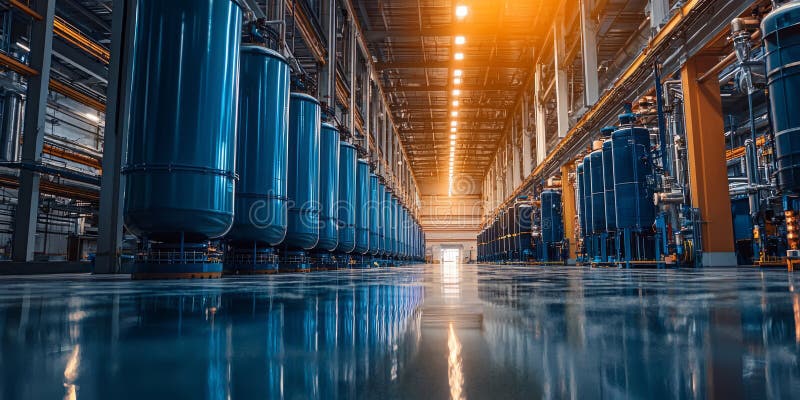 Rows of Large Cylindrical Membrane Filters in a Warehouse-like Setting ...