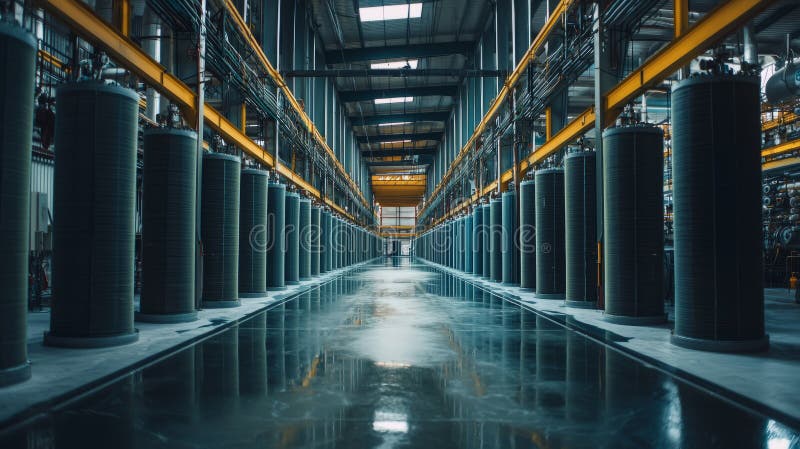 Rows of Large Cylindrical Membrane Filters in a Warehouse-like Setting ...