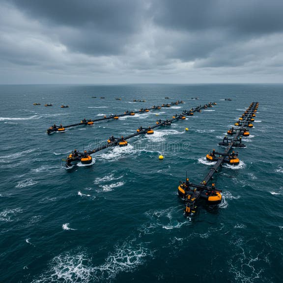 Rows of Large Floating Structures Equipped with Orange and Black ...