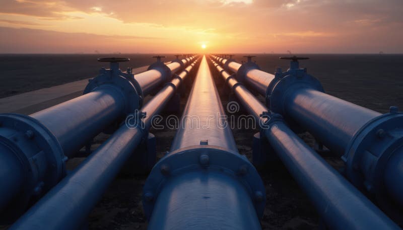 Rows of Large Industrial Pipes Stretch Towards Horizon Under Dramatic ...