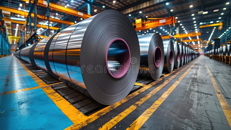 Rows of Large Metal Coils in a Warehouse Stock Illustration ...