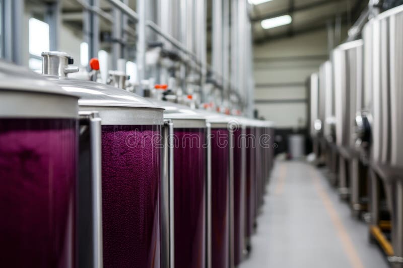 Vats Filled with Purple Liquid in a Modern Winery during the ...