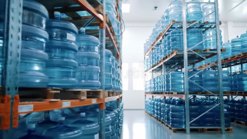 Rows of Large Water Bottles in a Warehouse Storage Facility Stock ...