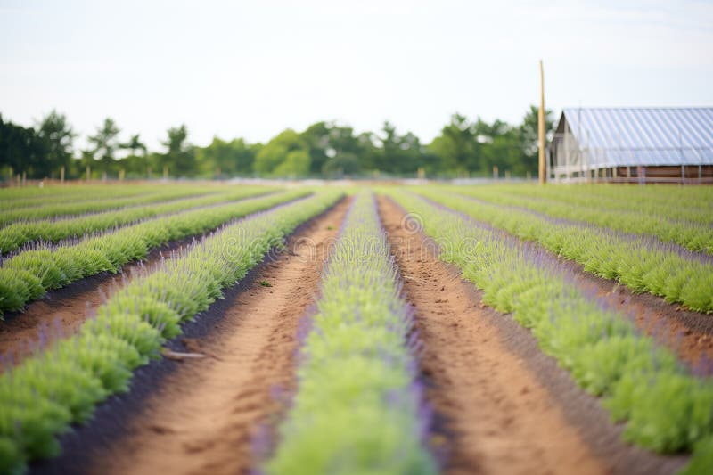 Rows of Lavender in a Structured Wildflower Farm Stock Photo - Image of ...
