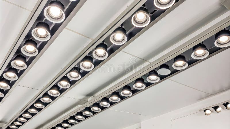 Rows of LED Downlights Embedded in Factory Ceilings Showcasing a ...