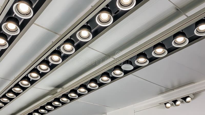 Rows of LED Downlights Embedded in Factory Ceilings Showcasing a ...