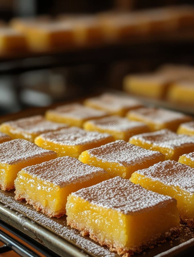 Rows of Lemon Bars Dusted with Powdered Sugar. Stock Image - Image of ...