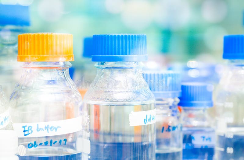 Rows of Liquid Chemicals in Bottles at Chemistry Stock Image - Image of ...