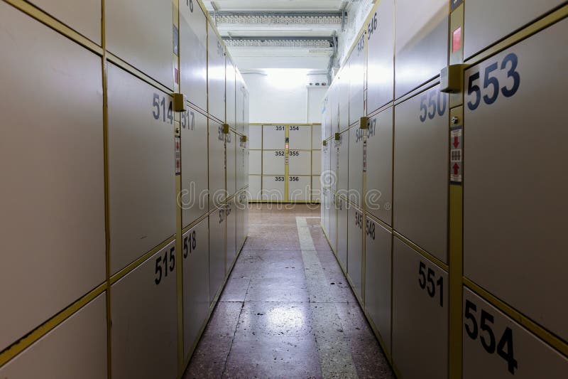 Rows of Lockers in Luggage Storage Room in the Station Stock Photo ...
