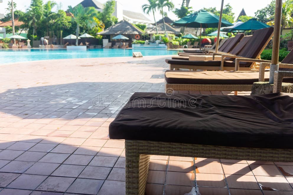 Rows of Lounge Chairs by the Pool Stock Photo - Image of recreation ...