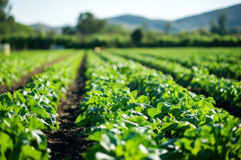 Rows of Lush Green Crops in a Field Stock Illustration - Illustration ...