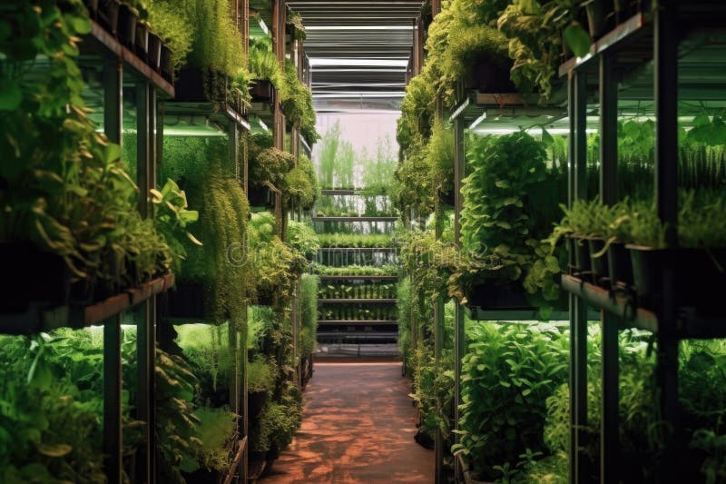 Rows of Lush Green Crops in a Vertical Farm Stock Illustration ...