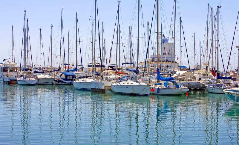 Boats and Yachts Moored in Duquesa Port in Spain on the Costa De Stock ...