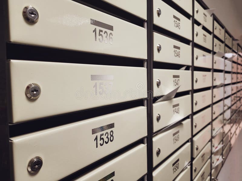 Rows of Mailboxes in the Lobby of an Apartment Building, a Lot of Mailb ...