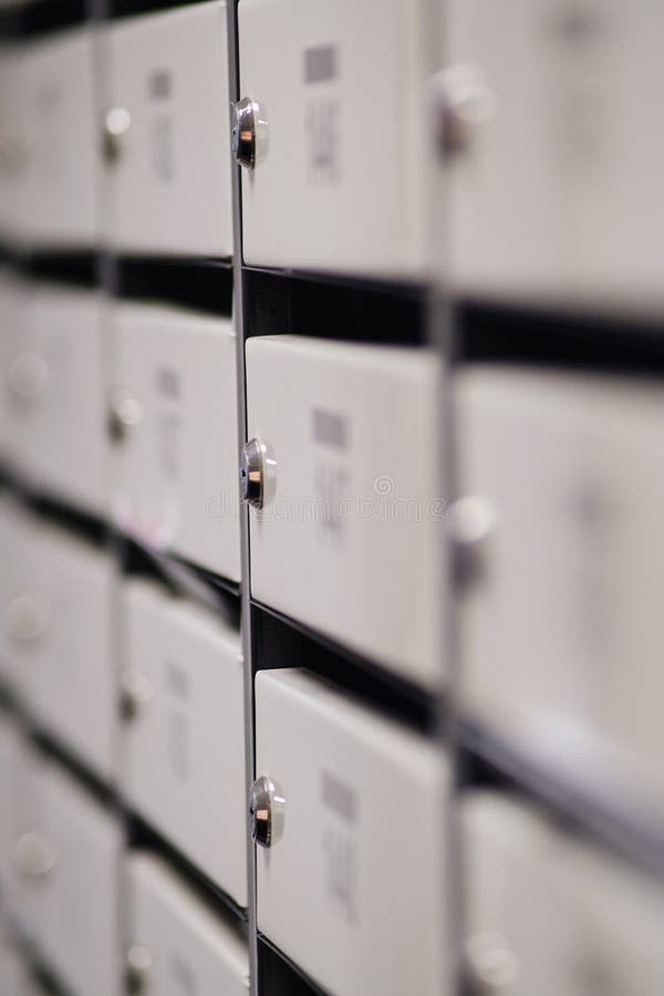 Rows of Mailboxes in the Lobby of an Apartment Building, a Lot of Mailb ...