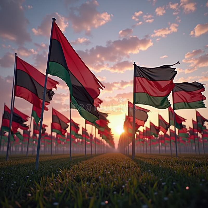 Rows of Malawi Flags at Sunrise in a Lush Green Field Stock Image ...