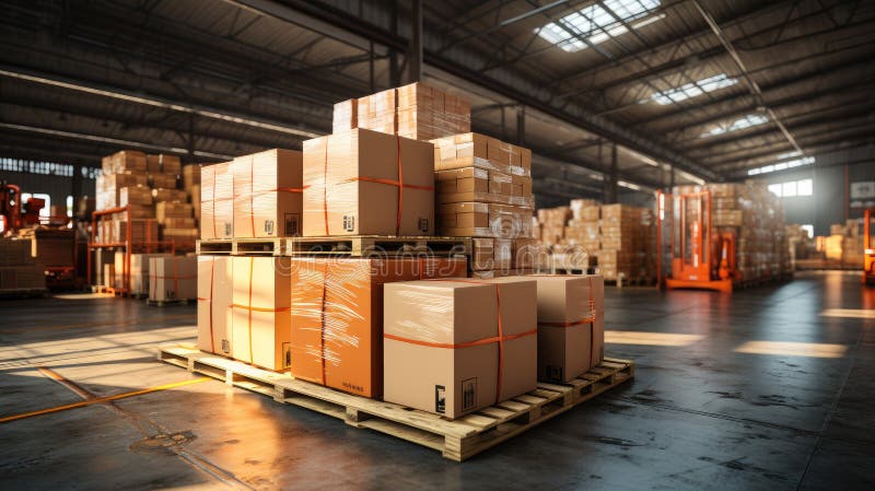 Rows of Material Boxes or Product Boxes in Warehouse Area, Modern ...