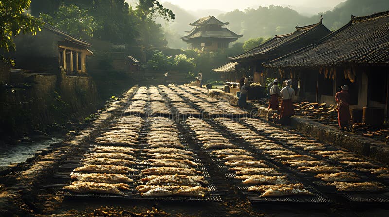 Rows of Meat Drying in the Sun in a Traditional Chinese Village Stock ...