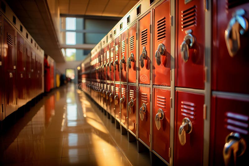Rows of a the Metal Lockers Along the School Hall on Sunny Day Stock ...