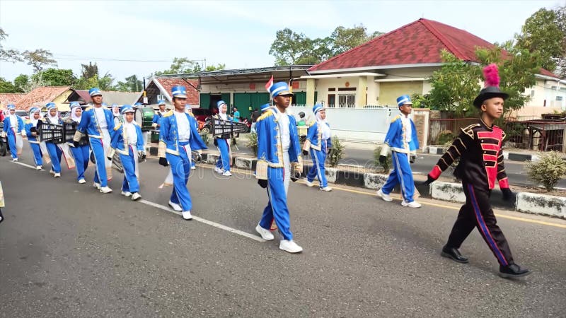 Middle School Students March in Black and White Uniforms Stock Footage ...