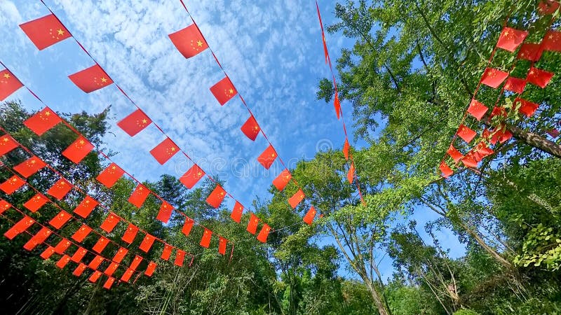Rows of Mini China National Flags Flying in the Sky Stock Image - Image ...