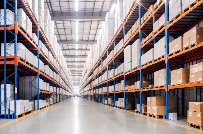 Rows of a Modern Large Warehouse of Goods. Generative AI. Stock ...