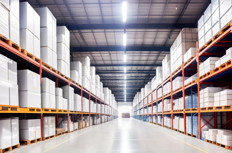 Rows of a Modern Large Warehouse of Goods. Generative AI. Stock ...