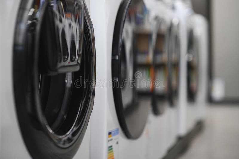 Rows of Modern Washing Machines in a Store Stock Image - Image of ...