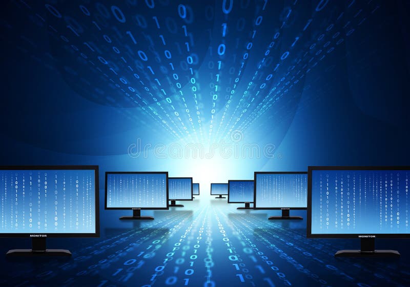 Rows Monitors with Glowing Figures Stock Image - Image of background ...