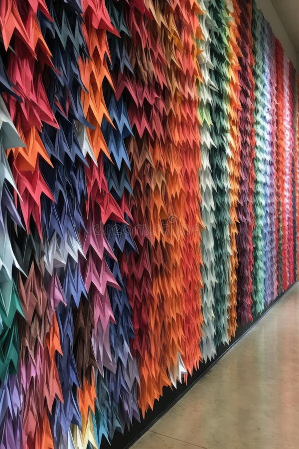 Rows of Multi-colored Origami Paper Cranes Stock Illustration ...