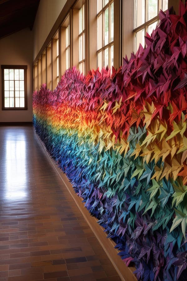 Rows of Multi-colored Origami Paper Cranes Stock Illustration ...