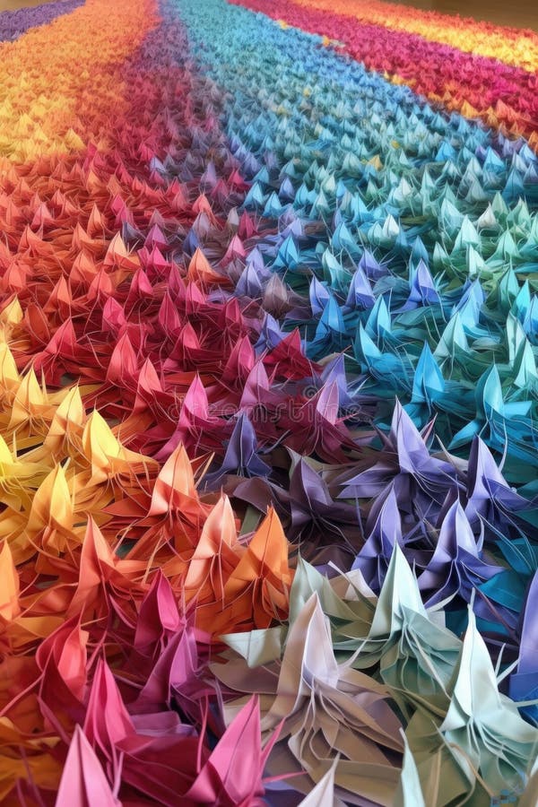 Rows of Multi-colored Origami Paper Cranes Stock Illustration ...