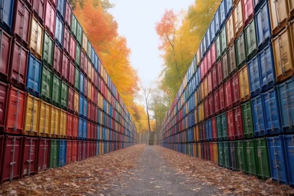 Rows of Multi-colored Storage Containers Stock Illustration ...