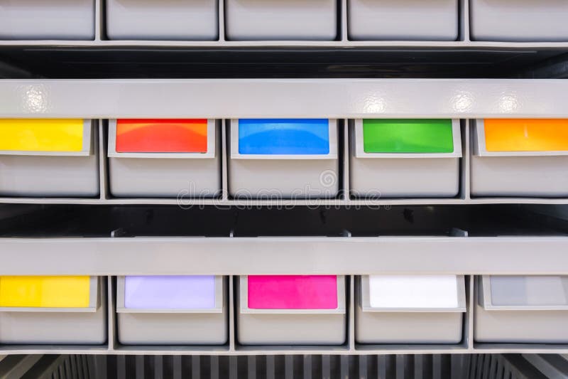 Rows of Multicolored Plastic Boxes for Components Stock Photo - Image ...