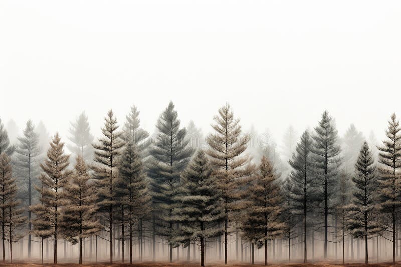 Rows of Nature Pine Trees on Isolated Background AI Generative Stock ...